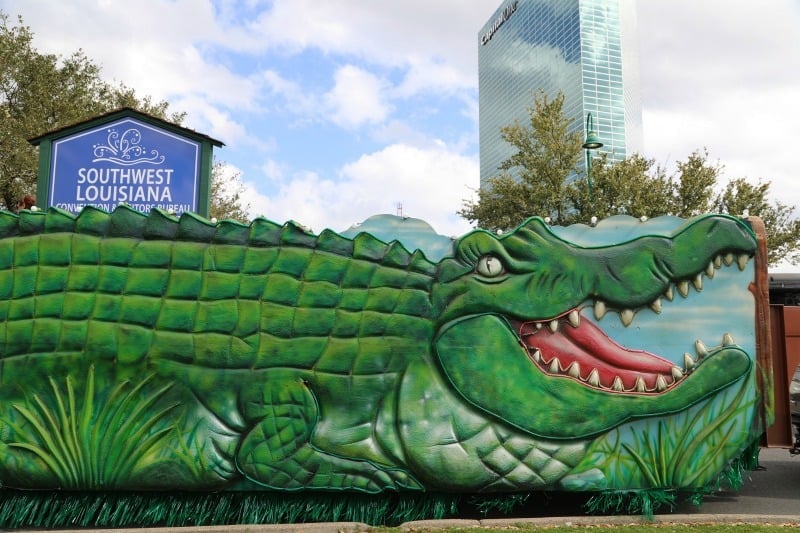 Riding an Alligator Float in the Lake Charles Mardi Gras Parade ...